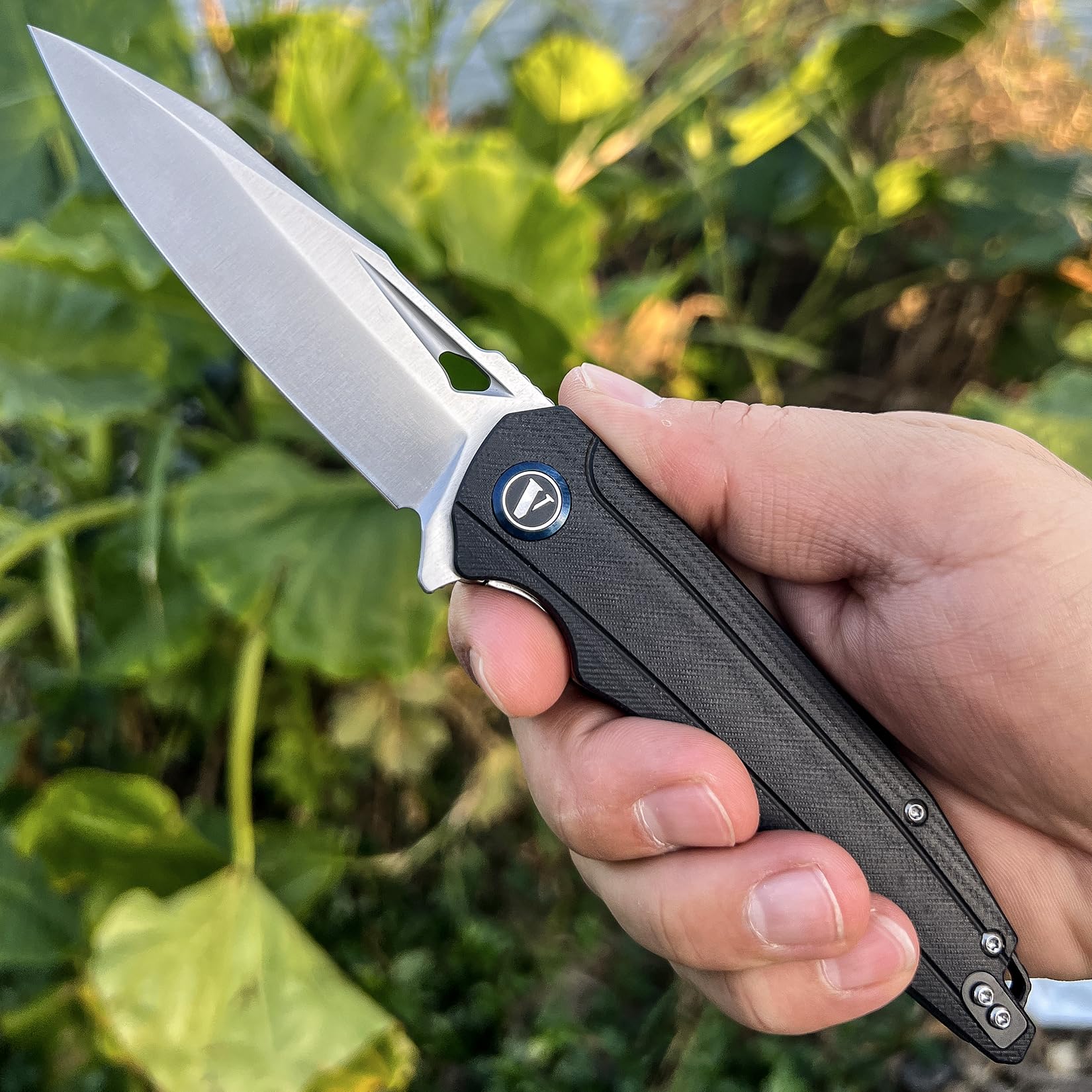 VNLA Praxis Flipper folding Pocket Knife,Sandvik 14C28N Steel Blade,G10 Handle,with Pocket Clip for Men Women. Sharp Work Hiking Camping Knives. (Sanding blade surface)