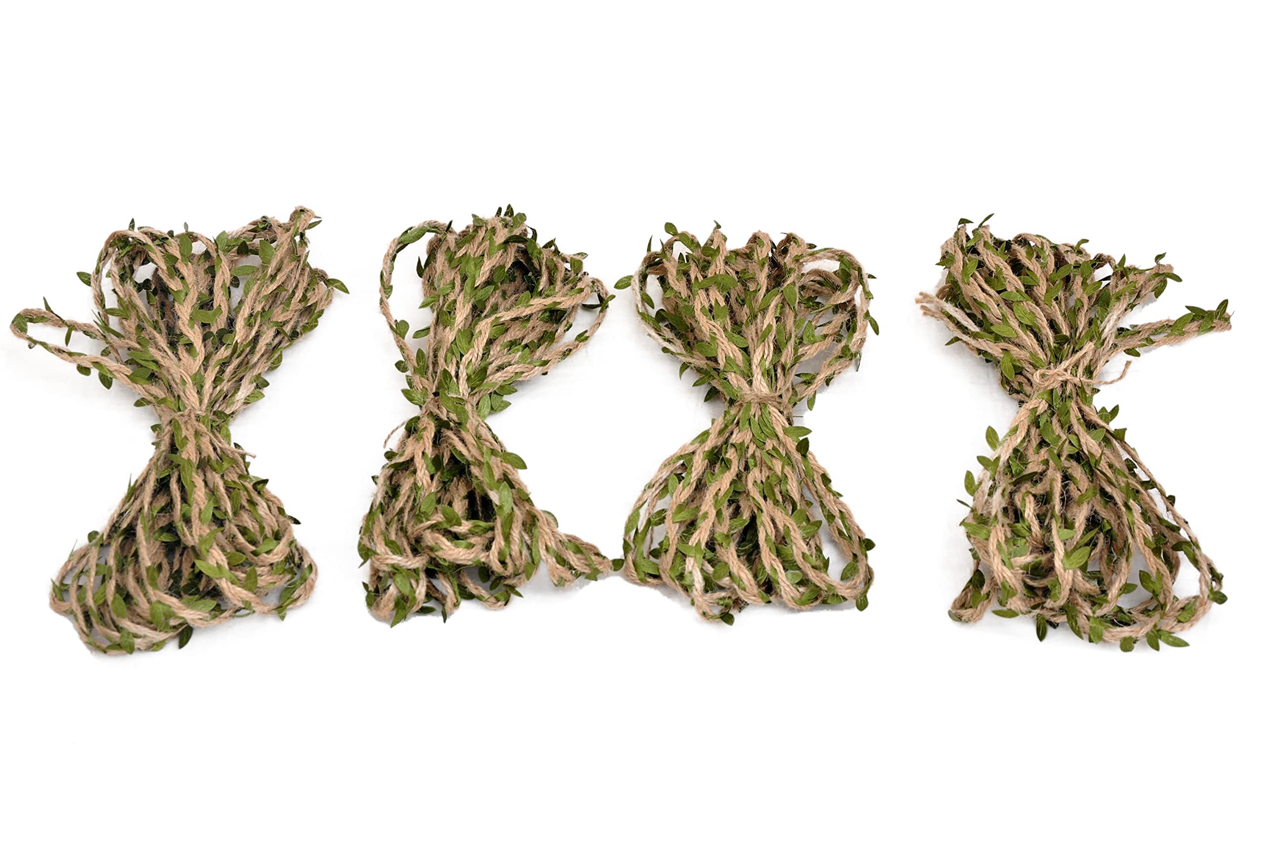 KELLYJIA 4 Pack Green Leaf Ribbon Burlap Twine, 5MM Jungle Vines Hemp Rope Decoration Garland for Crafts Gift Wrapping Party Wedding Home Garden