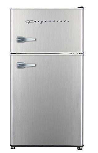 Frigidaire EFR341, 3.2 cu ft 2 Door Fridge and Freezer, Platinum Series, Stainless Steel, Double & Toshiba EM925A5A-BS Microwave Oven, 0.9 Cu Ft/900W, Black Stainless Steel