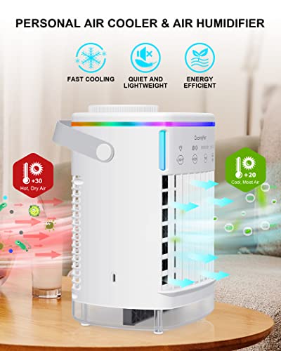 Portable Air Fan, Evaporative Air Cooler with 7 Color Light, Fans that Blow Cold Air, Personal Air Conditioner Fan for Room Office Table