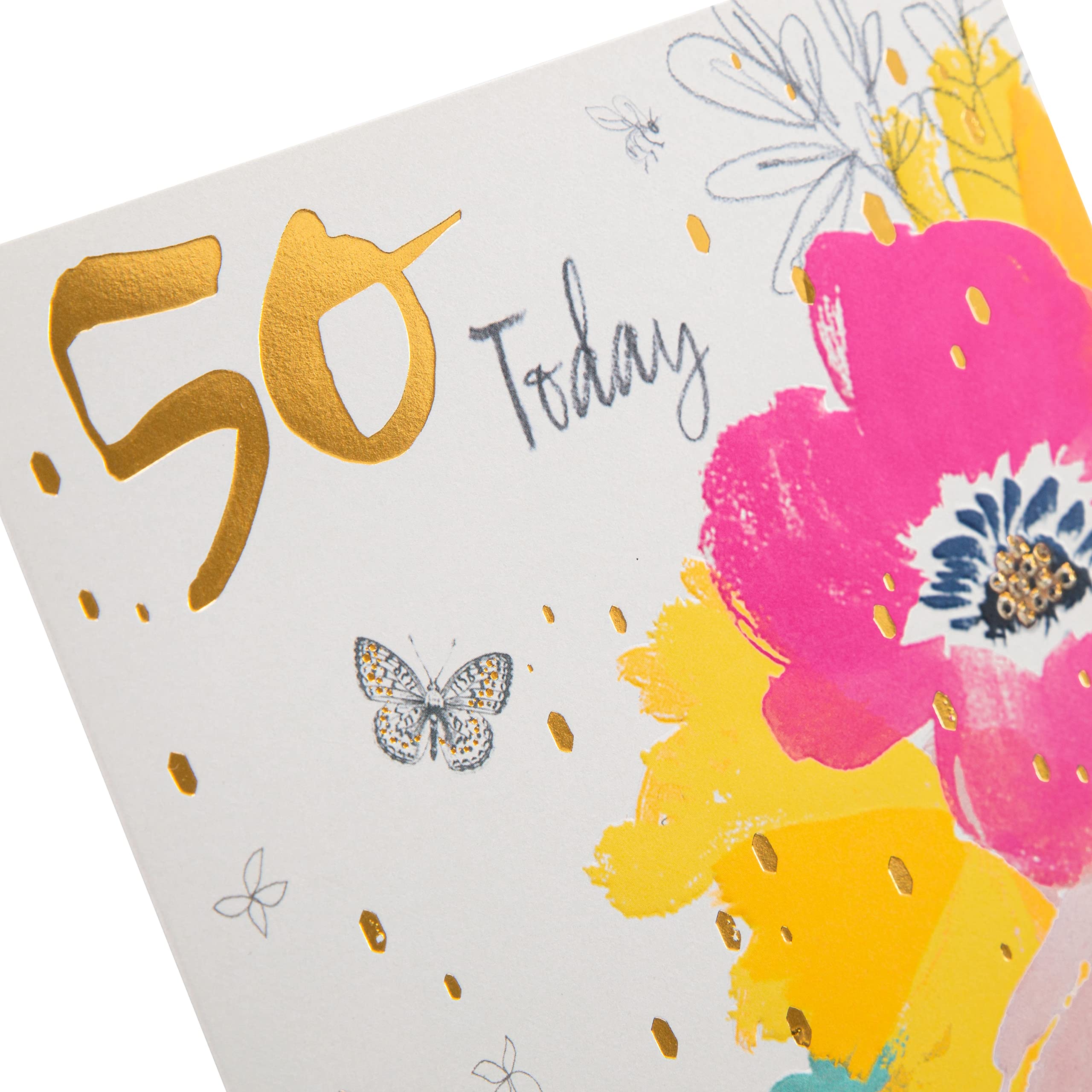 Hallmark 50th Birthday Card - Classic Embossed Floral Design