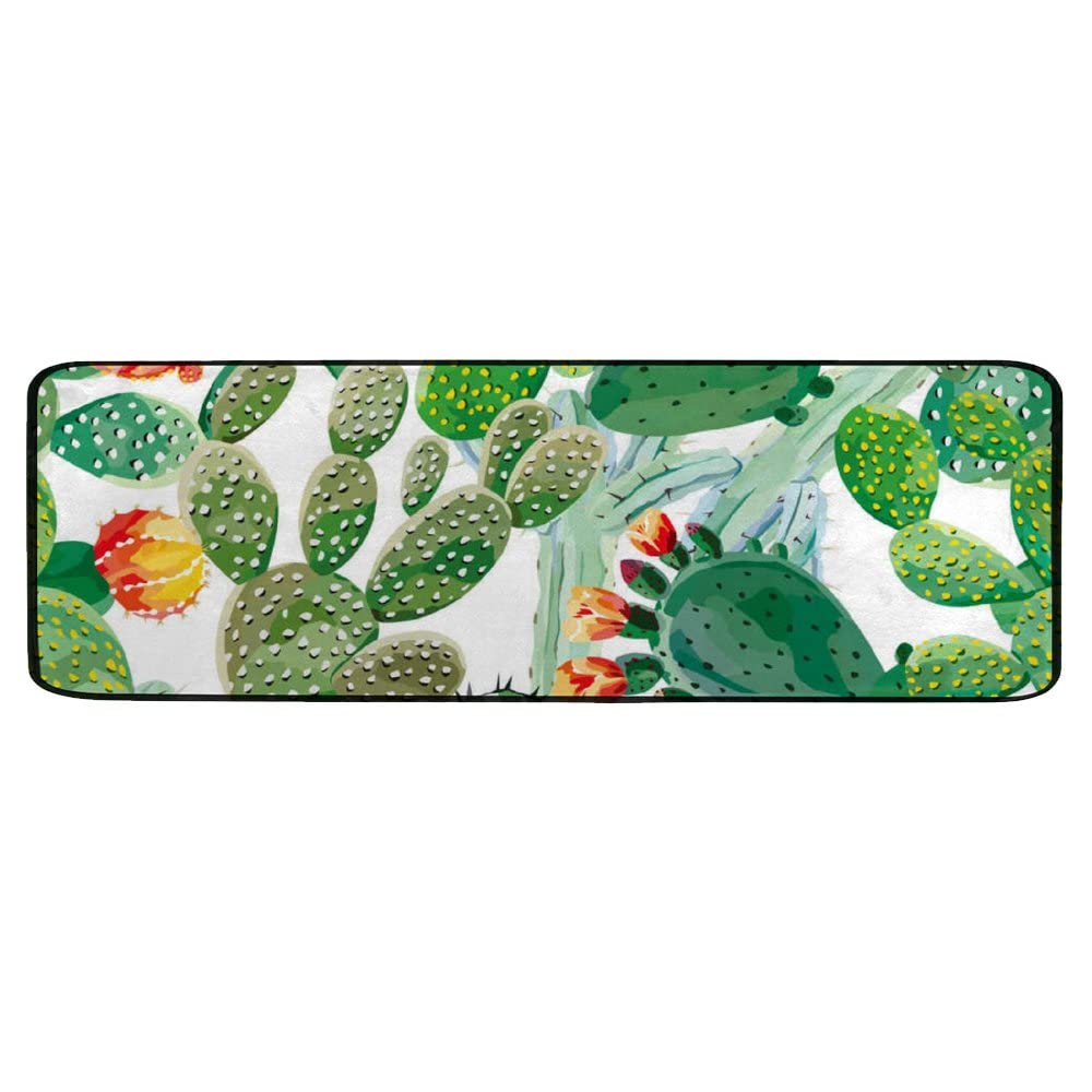 Baegutly Doormat Floor Mat Cactus Tropical Green Plants Floral Flowers Long Kitchen Mat 72inchx24 inch Area Rug Runner for Kitchen Cooking