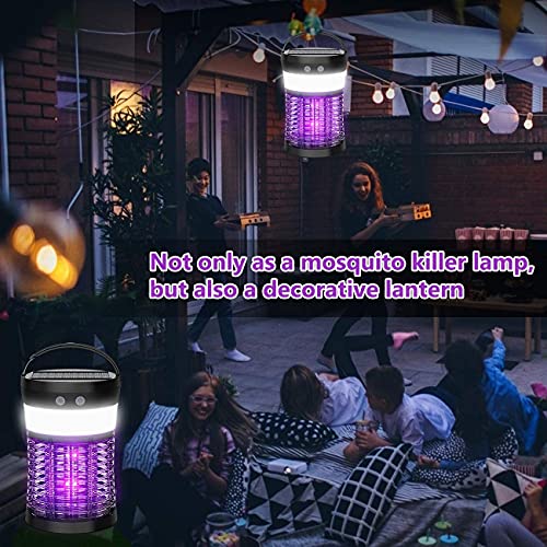 Bug Zapper, Portable LED Flashlight Bug Zapper Lamp, with Solar and USB Rechargeable Battery, SOS Emergency, with 3 Lighting Modes for Camping, Hiking, Backyard , Patio , Office and Traveling