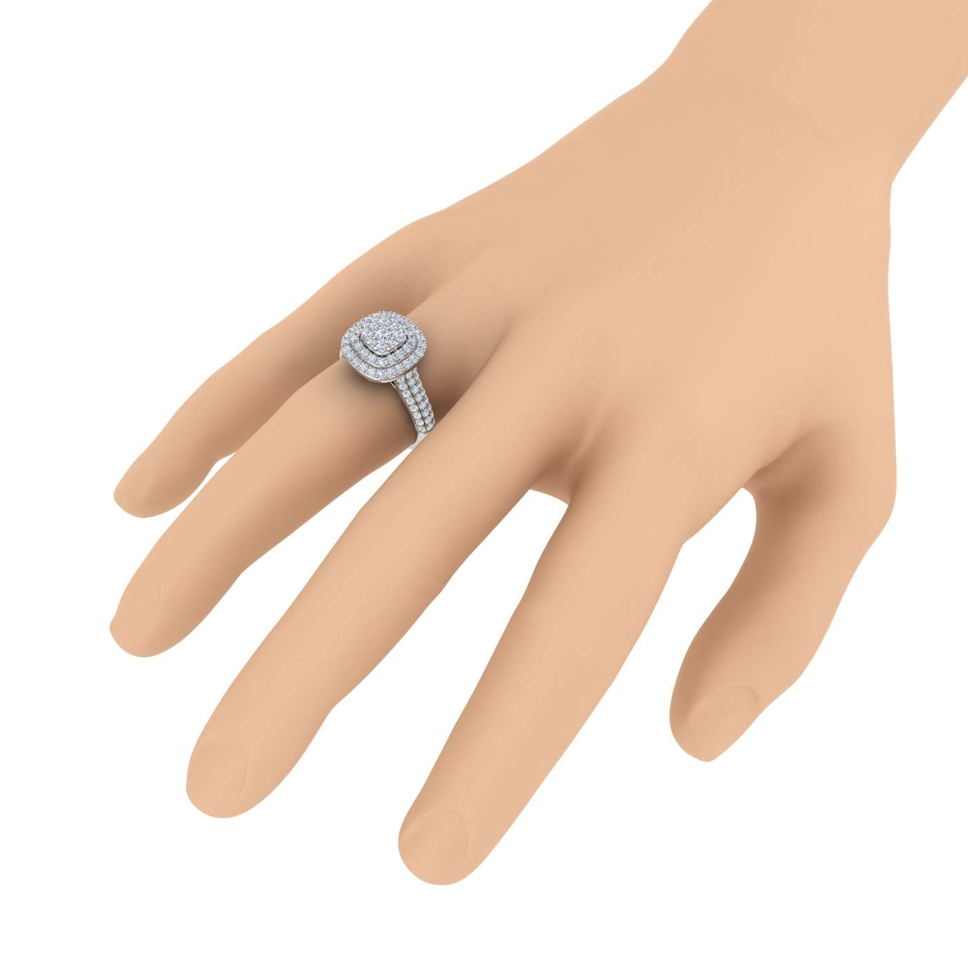 FINEROCK 1 Carat Cushion Shape Halo Diamond Engagement Ring in 10K White Gold (Ring Size 4.5)