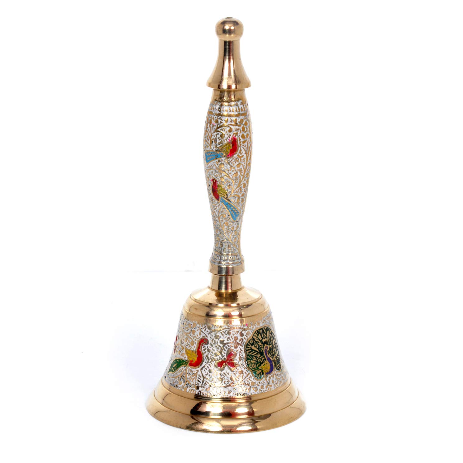 Hashcart® Brass Hand Bell Call Bell | Puja Bell for Mandir | Indian Pooja Ghanti for Temples Diwali Decorations | Christmas Bells Colorful Jingle Bel | 7inch | White