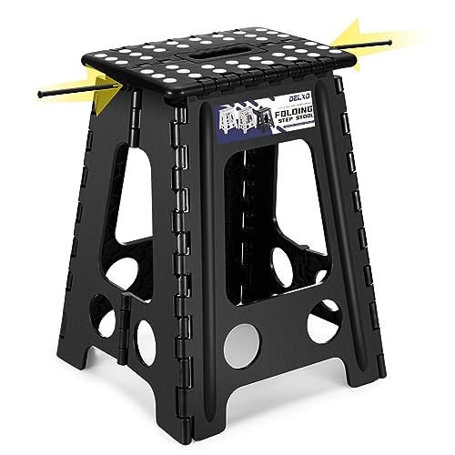 Delxo 17.5 Inch Folding Step Stool, Heavy Duty Foldable Stool for Adults,Premium Portable Collapsible Plastic Step Stool,Non Slip Folding Stools for Kitchen Bathroom Bedroom Up to 400LBS,(Black 1PC)