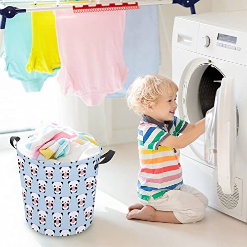 Cute Panda Heart Large Laundry Basket Hamper Bag Washing with Handles for College Dorm Portable