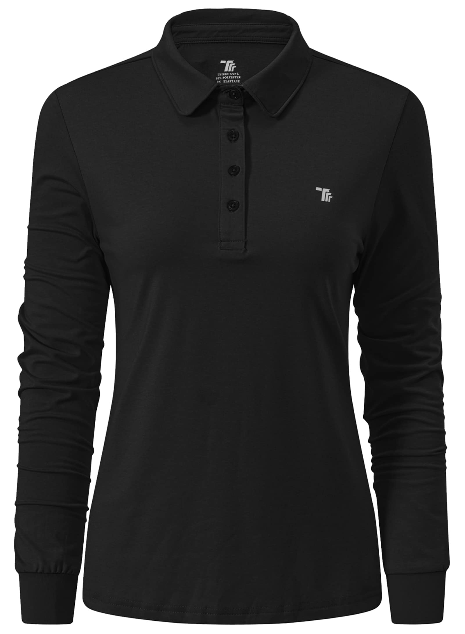 BASUDAM Women's Golf Polo Shirts Long Sleeve Brushed Lining Casual Sports T-Shirts Black XL