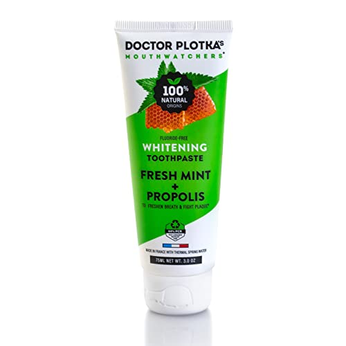 Dr Plotkas Natural Fluoride Free Whitening Toothpaste by Mouthwatchers | Organic Propolis and Fresh Organic Mint | Sensitive Teeth and Gums | 3 Oz. Tube