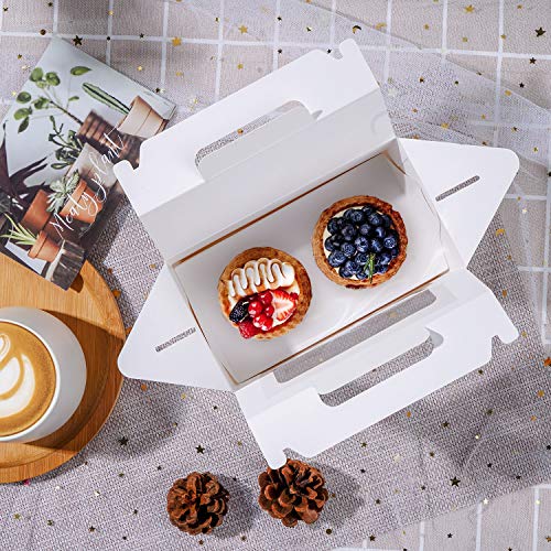 EUSOAR Cupcake Containers with Holders, 50pcs 6.3" x 3.5" x 3.0" Cupcake Carrier with Window Insert and Handle, Bakery Wrapping Party Favor Packing Togo Take-Out Cupcake Muffin Carry Boxes Container