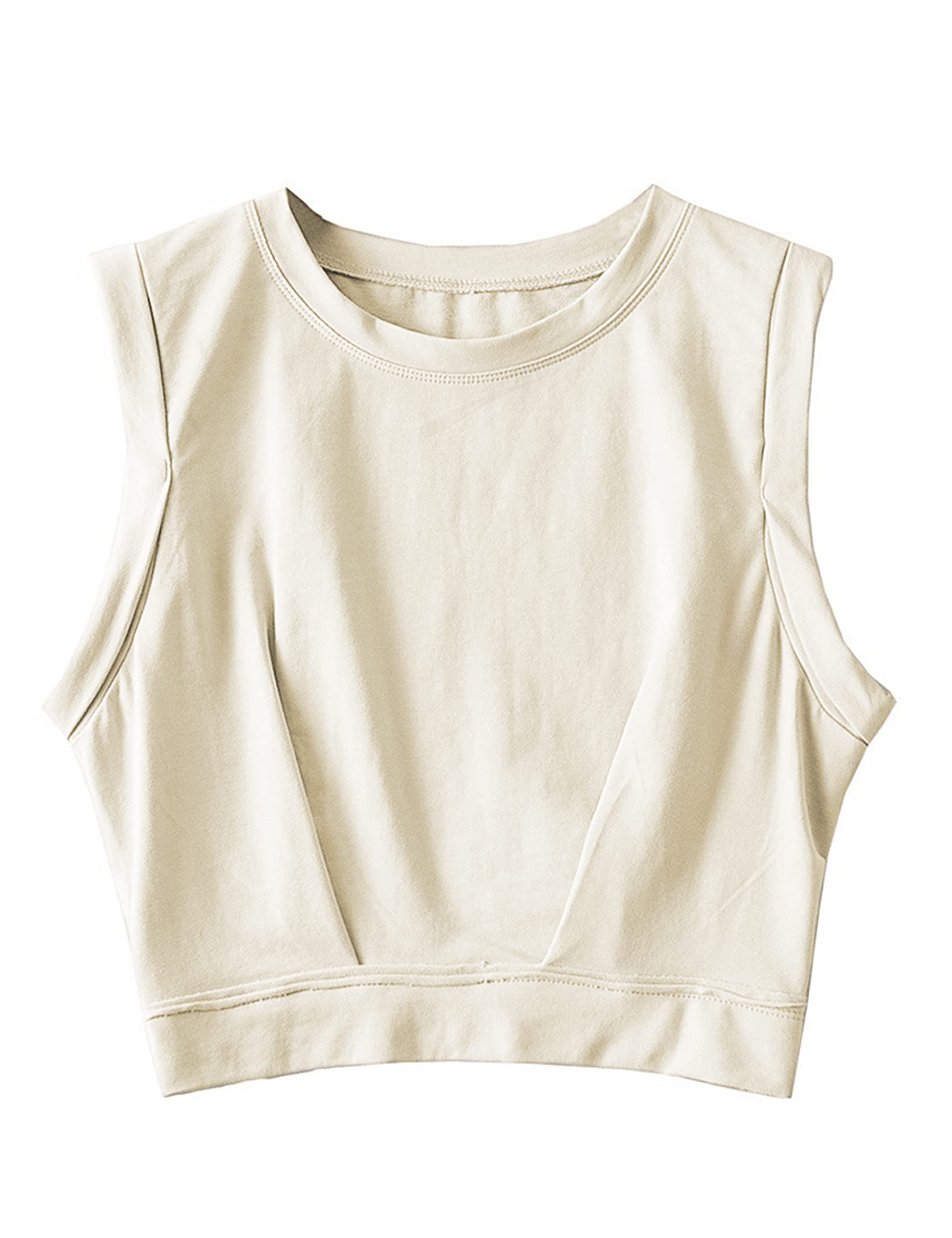 Bianstore Womens Cute Crop Top Sleeveless Athletic Shirts Summer Cropped Workout Tops(Beige-Medium)
