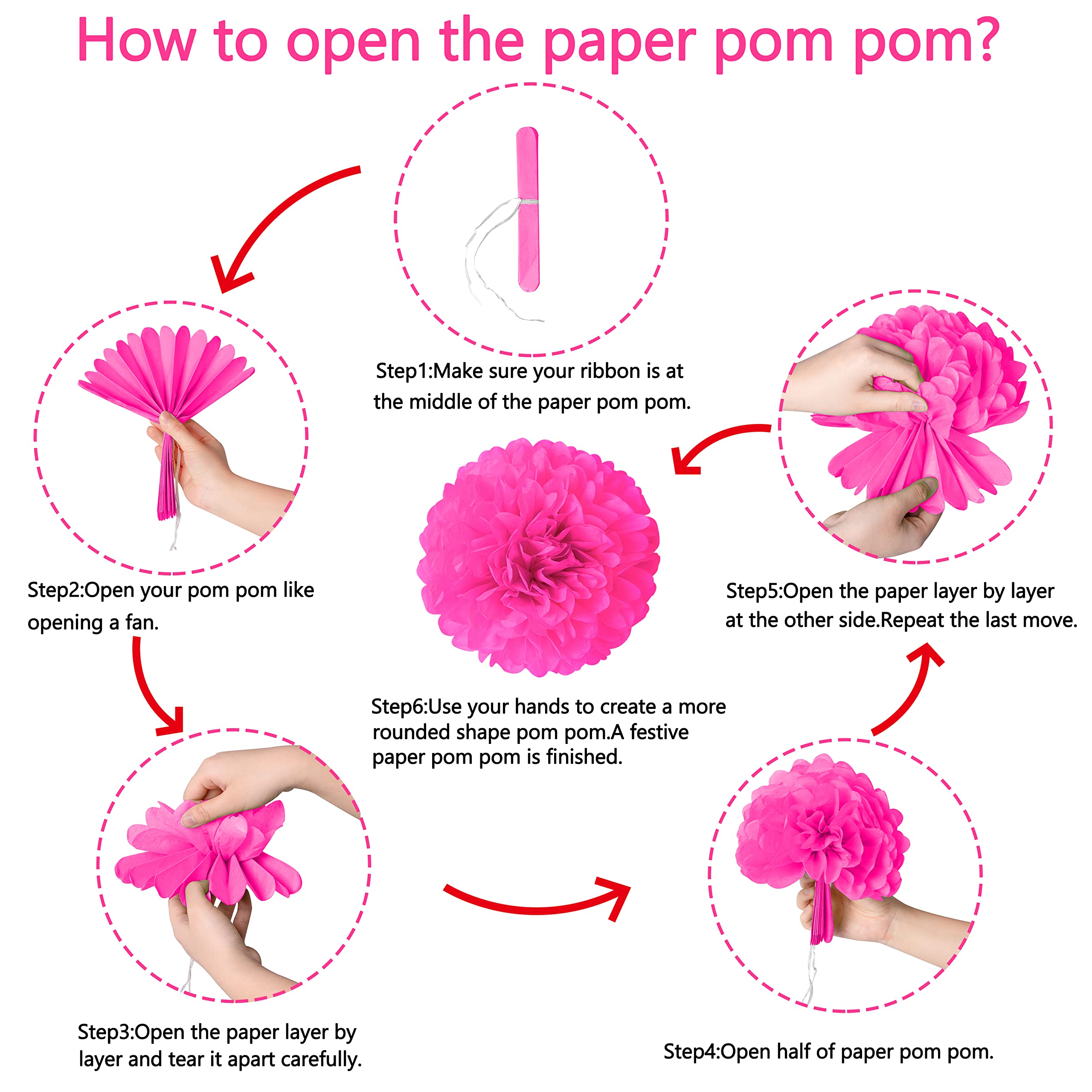 Moon Boat 35PCS Party Decorations Paper Fan Hanging Set - Birthday,Bridal/Baby Shower,Bachelorette,Wedding Decor (Pink)