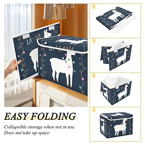 Christmas Llama Storage Bins with Lids for Organizing Lidded Home Storage Bins with Handles Oxford Cloth Storage Cube Box for Living Room