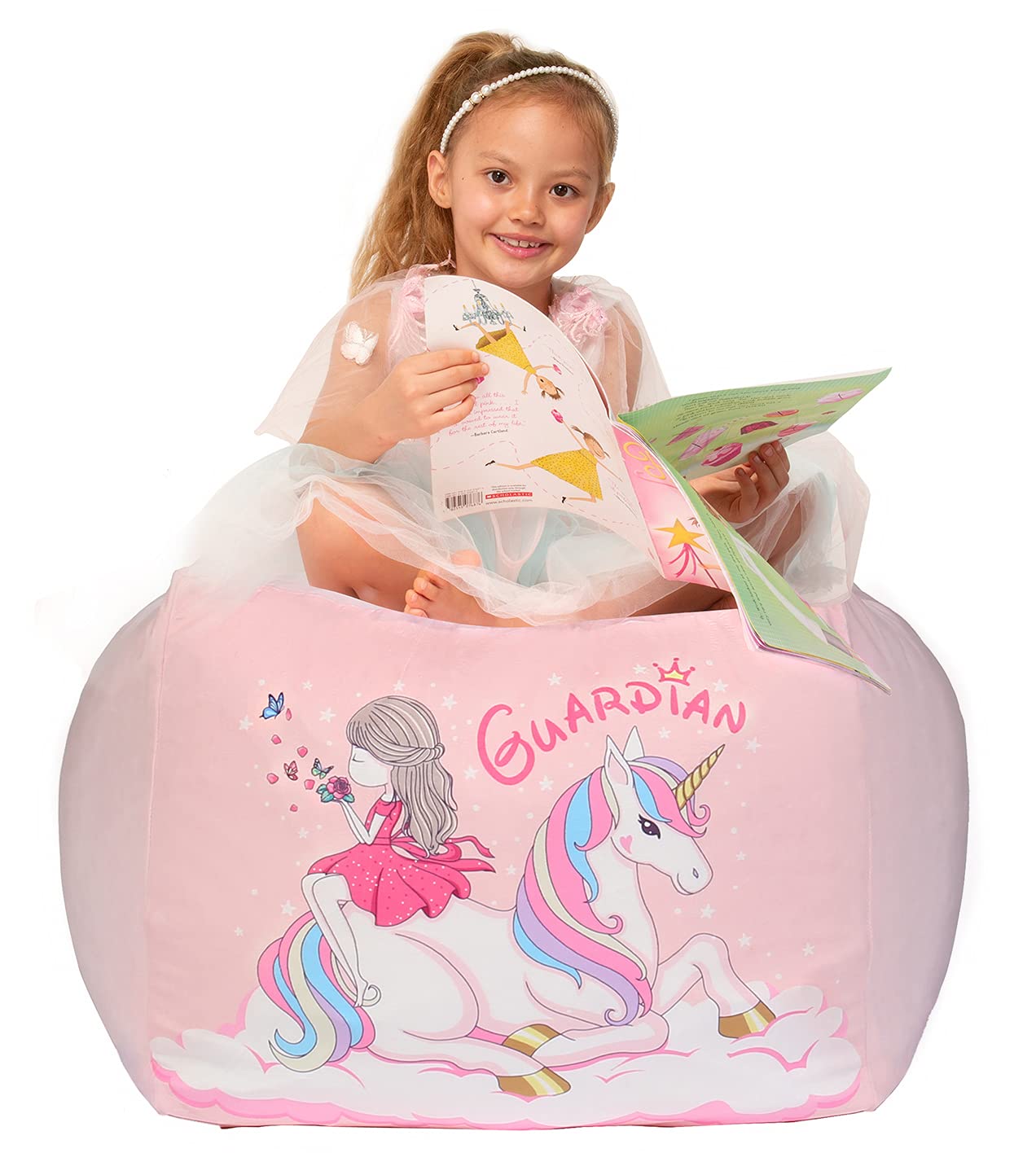 Yoweenton Unicorn Bean Bag Chair for Girls Room Decor, Stuffed Animal Storage Pink, Gifts for Girls, Medium Size,Velvet Extra Soft Cover Only