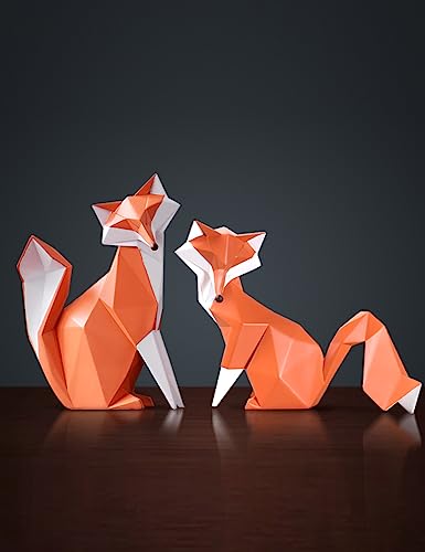 HAUCOZE Fox Figurine Gifts Geometric Sculpture Decor Animal Statue Gifts Polyresin Arts 8.0 inch