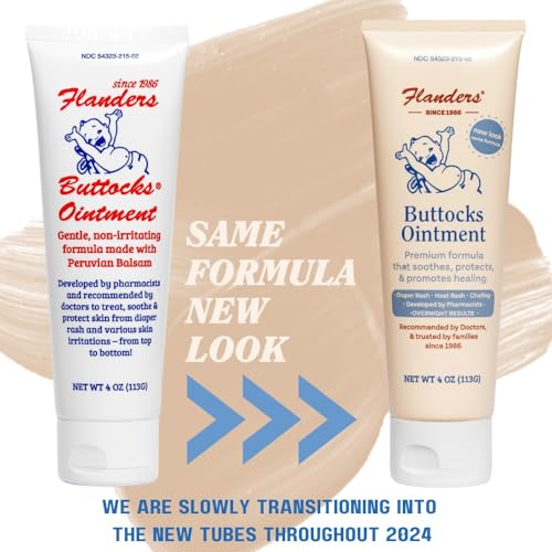 Flanders Buttocks Ointment - Diaper Rash Cream for Treatment & Prevention, Pharmacist Developed, Heat Rash & Chafing in Infants to Adults, Instant Relief (4oz Tube)