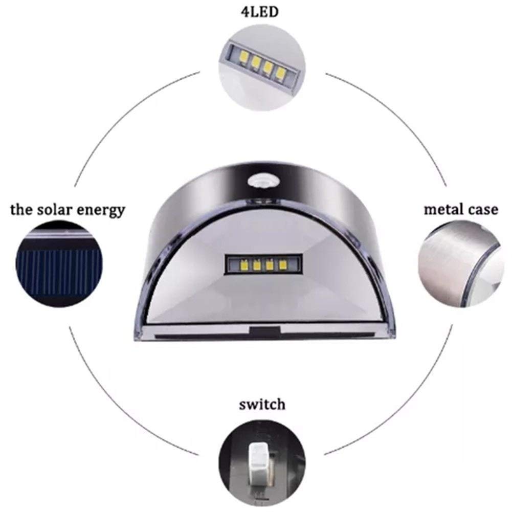 JF-XUAN Outdoor Light Outdoor Lighting Solar Powered 4 LED PIR Motion Sensor Stainless Steel Wall Light for Outdoor Garden Home