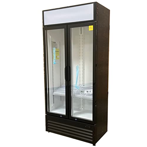 Commercial Refrigerator Glass 2-Door Slim Merchandiser Display Cooler Case Fridge NSF, Bottom-Mounted, 36 inches width, capacity 18 cuft 110V, Restaurant Kitchen Cafe LGS-650W