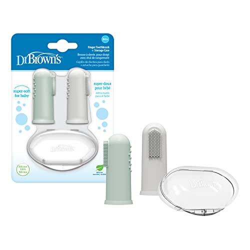 Dr. Brown's Silicone Finger Toothbrush for Baby with Travel-Storage Case, 3m+, Gray and Light Green, 2-Pack