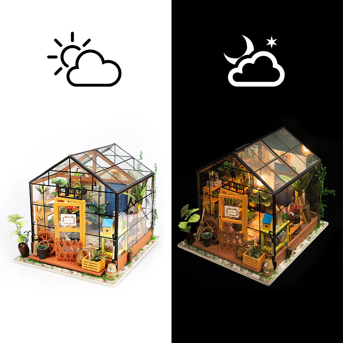 Hands Craft DIY Miniature Dollhouse Kit - Cathy's Flower House 3D Model Tiny House Building with LED Lights Wood Prefabricated Pieces Puzzle 1:24 Scale Crafts for Adults and Teens DG104