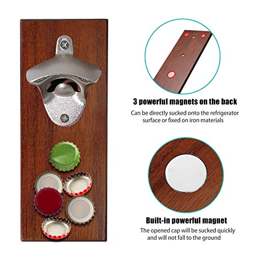 Beer Bottle Opener With Strong Magnet, Used on Refrigerator or Metal Surface, Convenient for One-handed Operation, Open Bottles, Collect Bottle Caps, Brown, 7.87*3.14*0.15