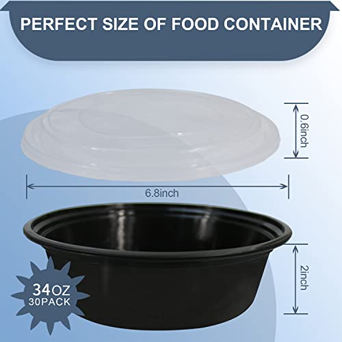 DODHEG 30 Pcs 34 Ounce Meal Prep Bowls with Lids, Kitchen Prep Containers, Take Away Containers, for kitchen, Picnics, Salad etc.