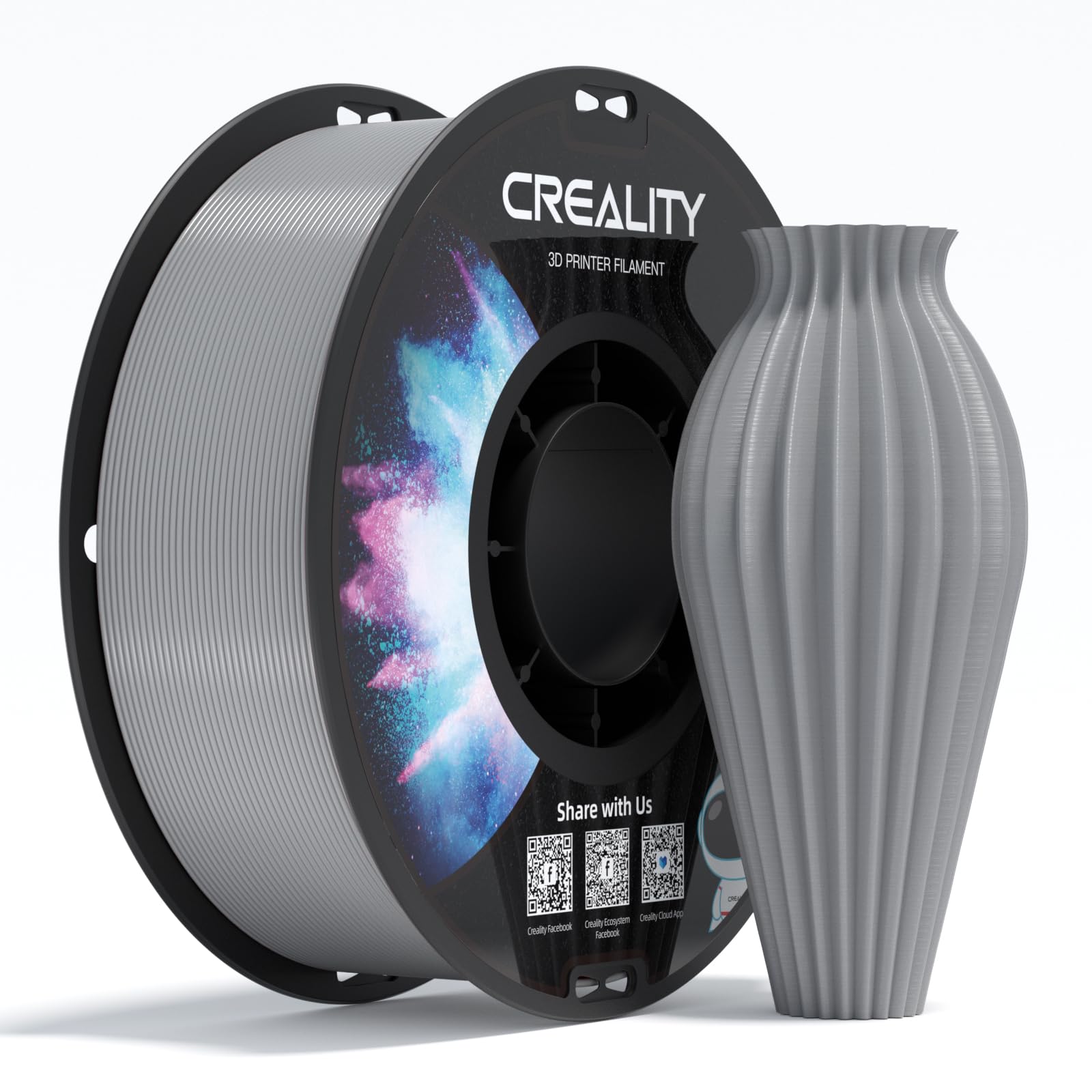 Creality PETG Filament 1.75, 3D Printer Filament, Excellent Toughness High Precision, Odorless Non-Toxic Moistureproof, 1kg(2.2lbs) Glossy 3D Printing Filament for 3D Printer (Gray)