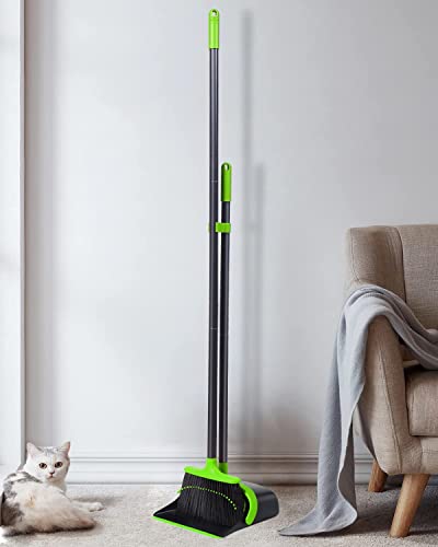 Broom and Dustpan Set, Broom and Dustpan, Broom and Dustpan Set for Home, Upgrade 52" Long Handle Broom with Stand Up Dustpan Combo Set for Office Home Kitchen Lobby Floor Use, Dust pan and Broom Set