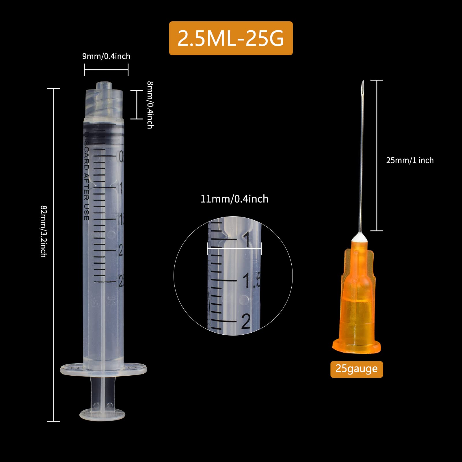 Disposable 1ml Syringe with 25Ga 1 Inch Needle, Individual Package Pack of 100 .Suitable for Refilling Liquid, Inks and Industry