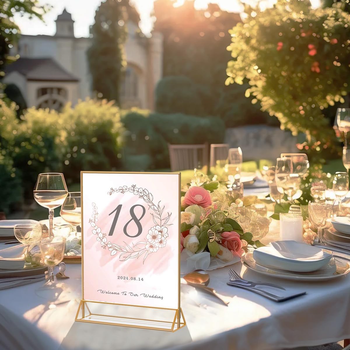 Cashger 8.5X11 Clear Sign Holder, Wedding Table Sign Double Sided Holder, Set of 6 Clear Acrylic Frames with Gold Border for Menus, Numbers, and Decor