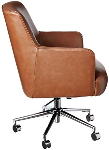 Amazon Brand β Rivet Vegan Leather Adjustable Home Office Chair, 22.8"W, Saddle Brown