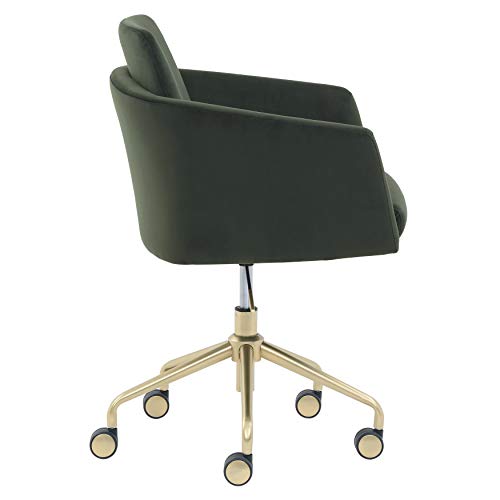 Amazon Brand – Rivet Bertha Mid-Century Velvet-Upholstered Swivel Office Chair, 25.25"W, Olive Green with Gold Finish