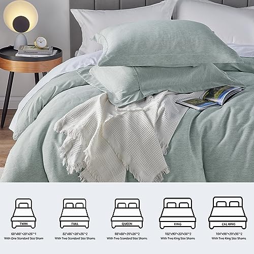 CozyLux Queen Size Comforter Set - 3 Pieces Sage Green Soft Luxury Cationic Dyeing Bedding Comforter for All Season, Breathable Lightweight Fluffy Boho Bed Sets with 1 Comforter and 2 Pillow Shams