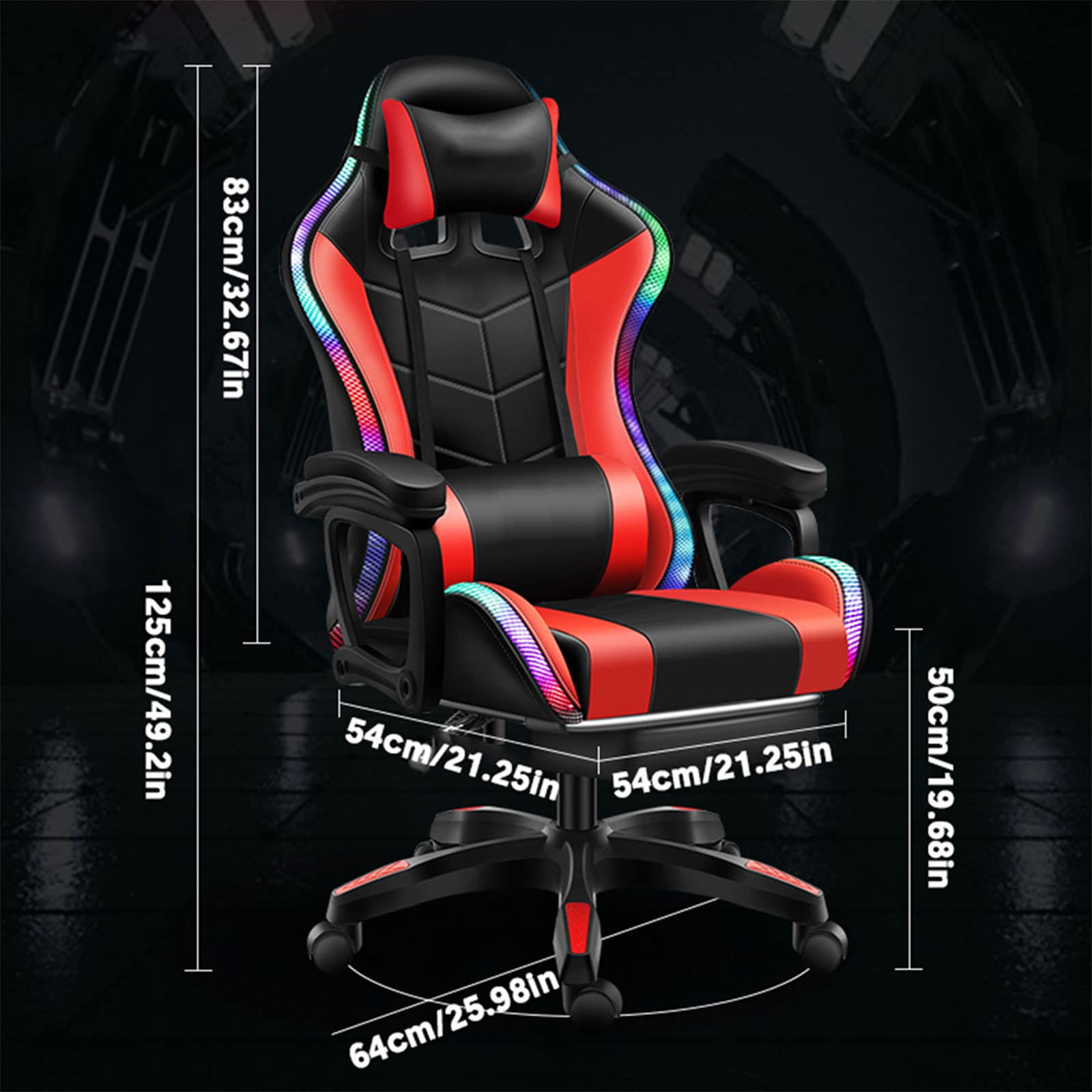White Gaming Chair with LED Light, Ergonomic Pro Gaming Chair with Full Massage Lumbar Support, Bluetooth Speakers Computer Chair for Retractible Footrest and Backrest Adjustable,White