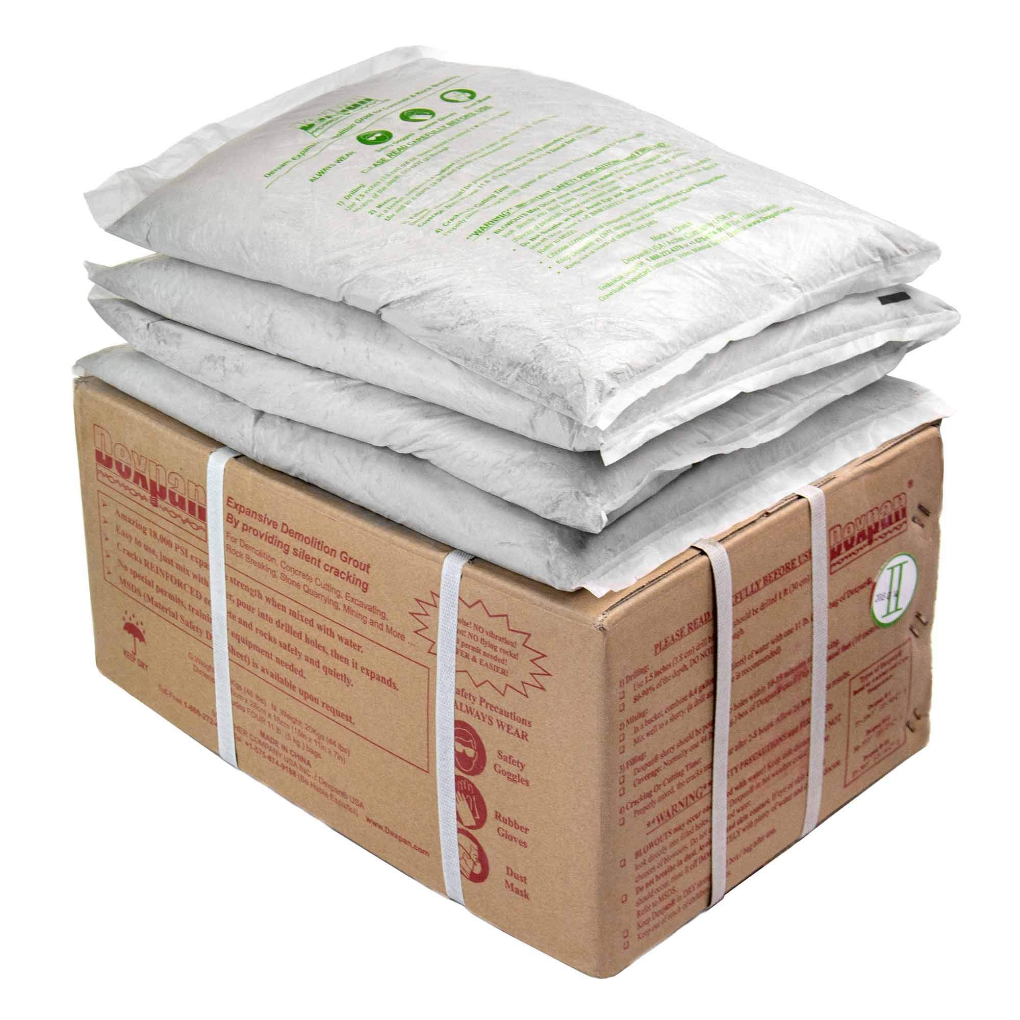 Dexpan Expansive Demolition Grout 44 Lb. Box for Rock Breaking, Concrete Cutting, Excavating. Alternative to Demolition Jack Hammer Breaker, Jackhammer, Concrete Saw, Rock Drill (DEXPAN44BOX2) (50F-77F)