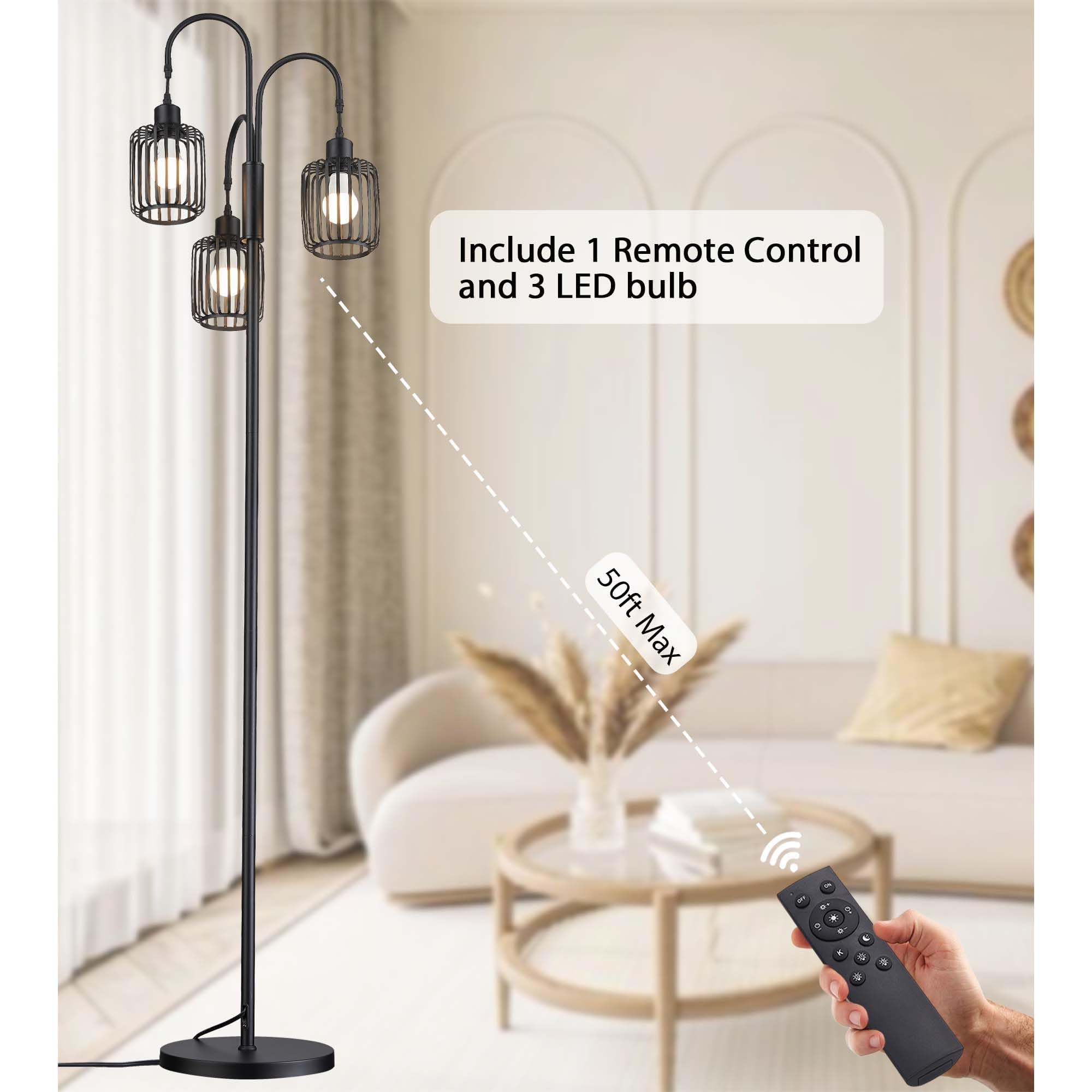 Casia 3 Pcs A19 LED Bulbs with 1 Remote Control, 9W LED Bulbs, E26 Base, 805 LM, Dimmable LED Bulb for Floor Lamps, Pendant Lamps, Table Lamps (3)