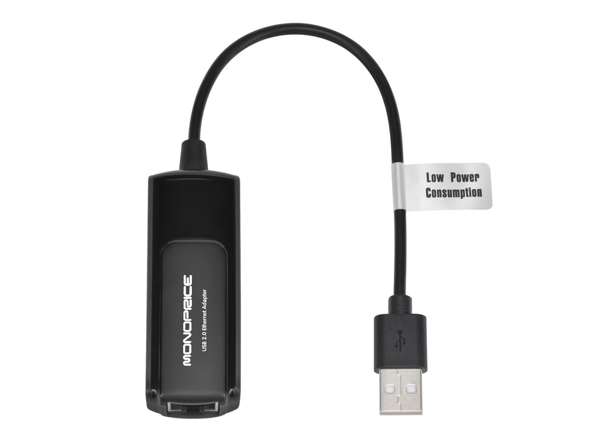 Monoprice USB 2.0 Ultrabook Ethernet Adapter (Low Power), Supports Windows and MacOS