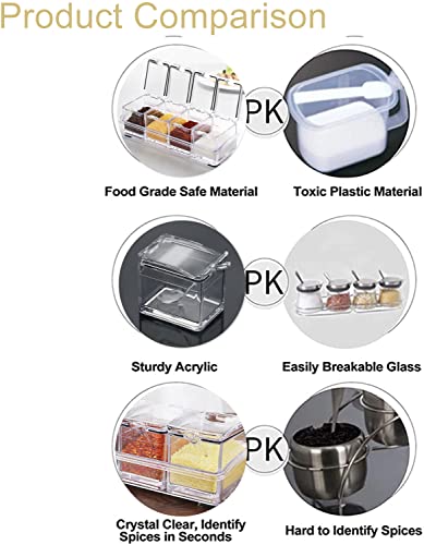 Dfacio Clear Seasoning Containers, Sugar Container Salt Box Condiment Containers with Spoons and Tray, Catering Supplies for Coffee Bar and Hot Cocoa Bar
