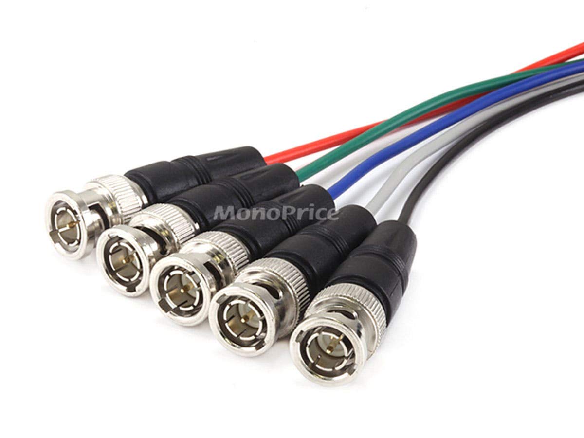 Monoprice VGA HD-15 to 5 BNC RGB Video Cable for HDTV Monitor cable - 6FT (Black)