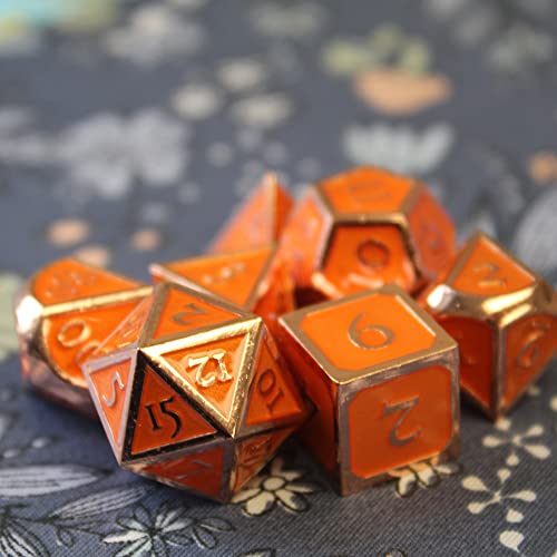 Metal Imperial Dice Set with Display Box | Metal Dice for Tabletop RPG Games Dungeons Dragons (Pumpkin Spice Orange Set)