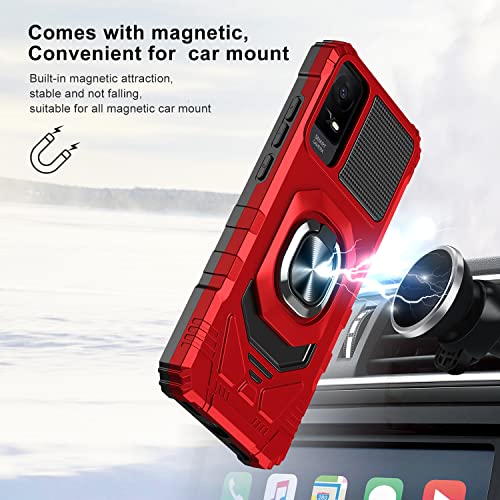 Compatible for TCL ION X Case/TCL ION V Case with Tempered Glass Screen Protector [Military Grade] Ring Car Mount Kickstand Hybrid Shockproof Hard Phone Case - Red