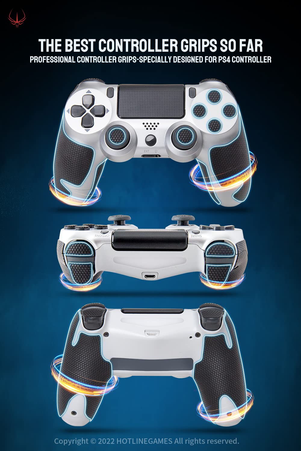 HOTLINEGAMES 2.0 Plus Controller Grip Compatible with PS4 DualShock 4 Controllers Grips Tape, Textured Soft Skin Kit, Pre-Cut, Easy to Apply, Sweat-Absorbent (for Handle Grips+Buttons+Triggers)