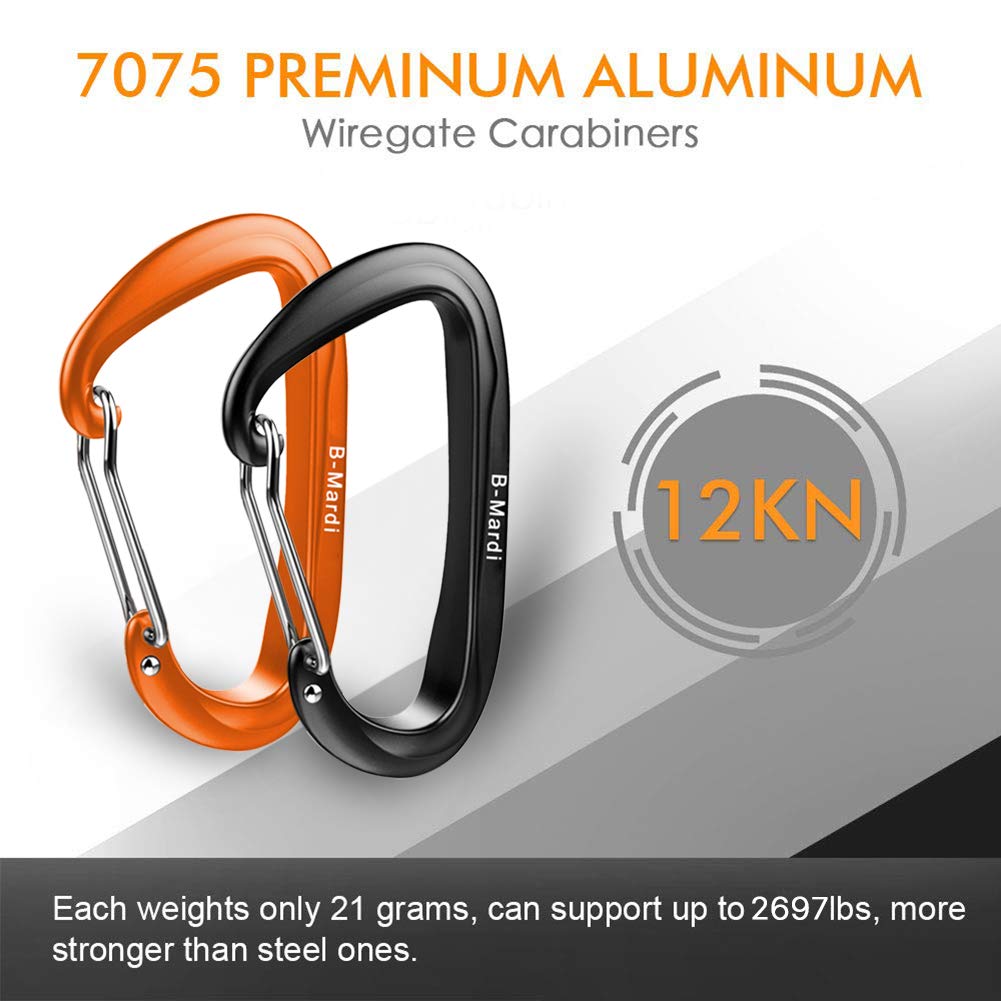 B-Mardi Carabiner Clips Heavy Duty 12kN (2697 lbs)-Lightweight Locking Carabiners for Camping, Hiking, Hammock, Dog Leash Harness, Outdoor and Gym etc, Keychains& Utility 
