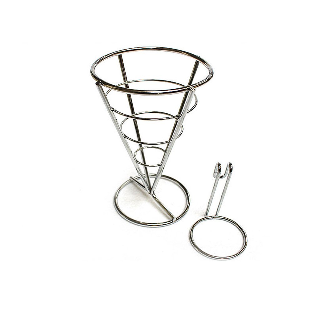 BESTONZON 2-Piece French Fry Stand Metal Spiral Cone Basket Holder for Fries Fish and Chips and Sauce Dippers