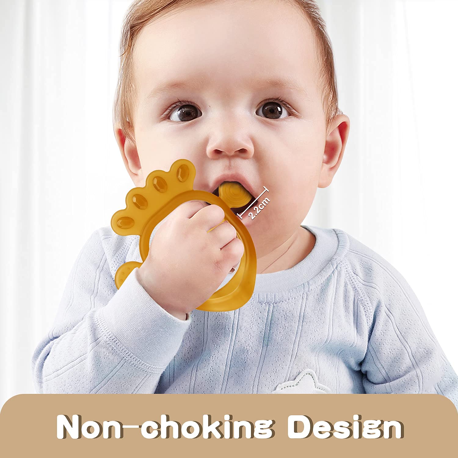Termichy Teething Toys for Babies 0-6 Months, Soft Baby Teether for Soothe Babies Sore Gums for New Born Breast Feeding Babies, Freezer Safe BPA-Free Hands Free Design(Amber,1 Pack)