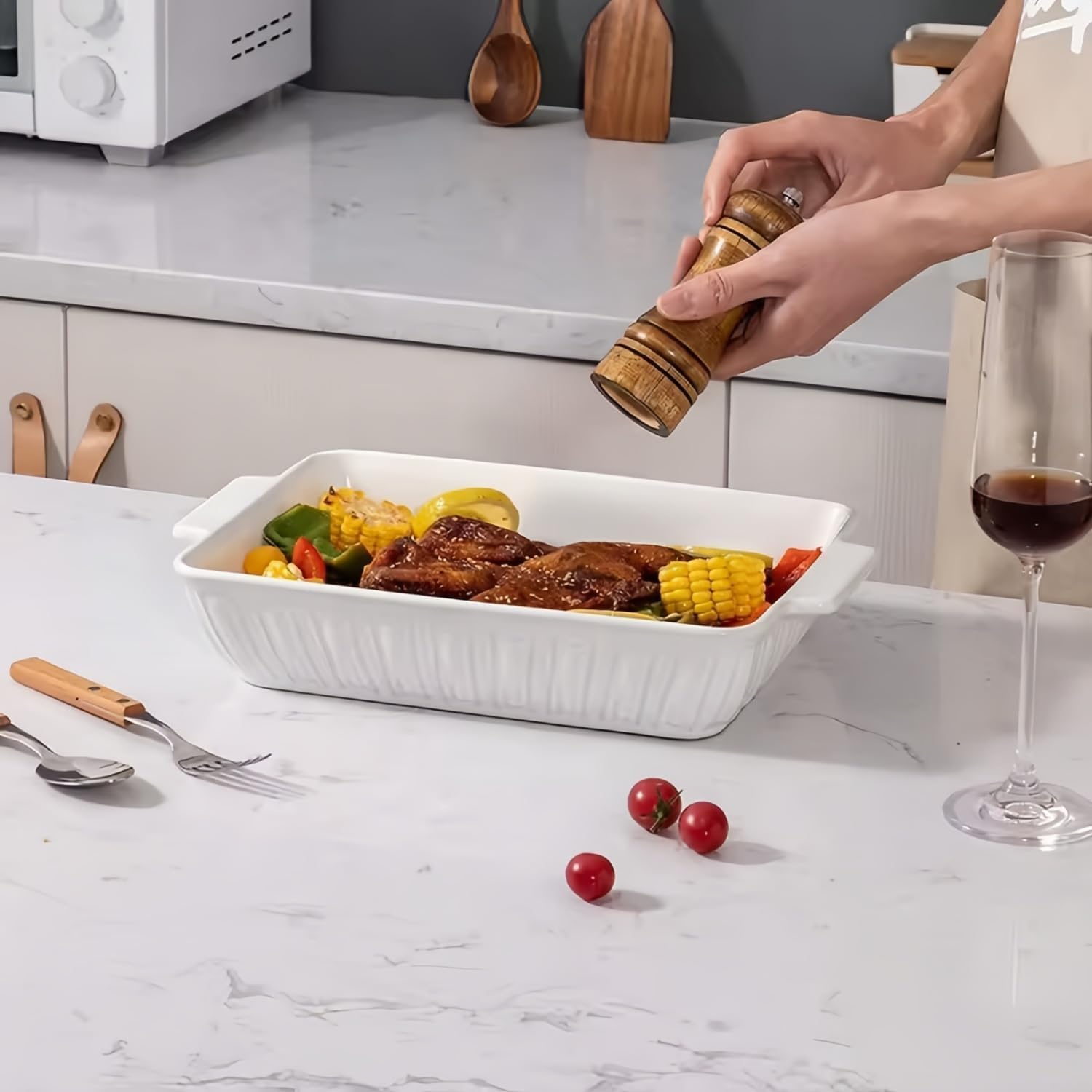 Casserole Dish, 9" Lasagna Baking Dishes for Oven, Ceramic Baking Pan Deep with Handles, Oven Safe and Durable Bakeware, Lasagna Pan for Home&Kitchen Decor Gifts