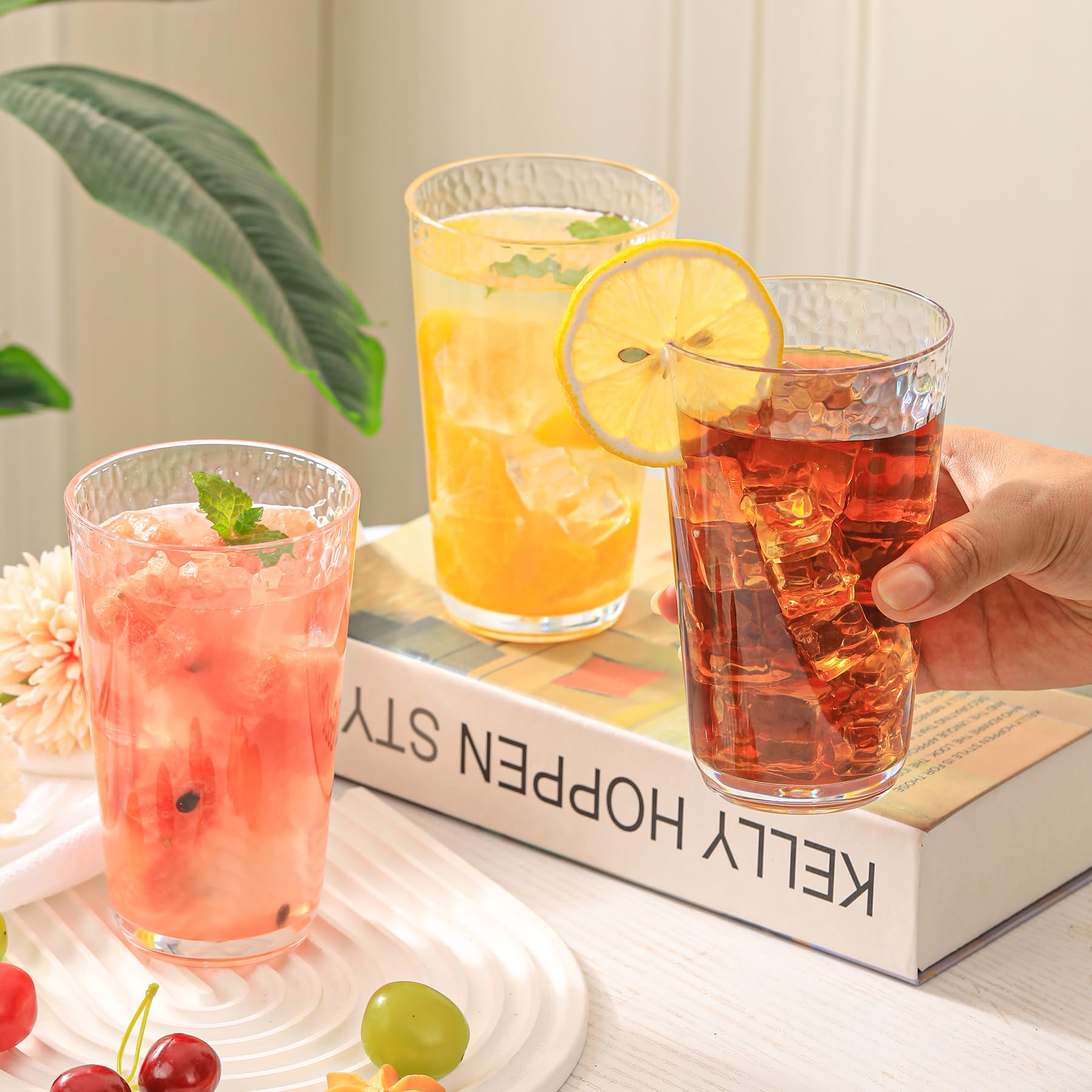 CiWiVOKi Plastic Drinking Glasses (Set of 16), 17oz Plastic Tumblers, Acrylic Glasses Drinkware, Reusable Plastic Cups for kitchen, Stackable, BPA-Free, Dishwasher-Safe, Clear