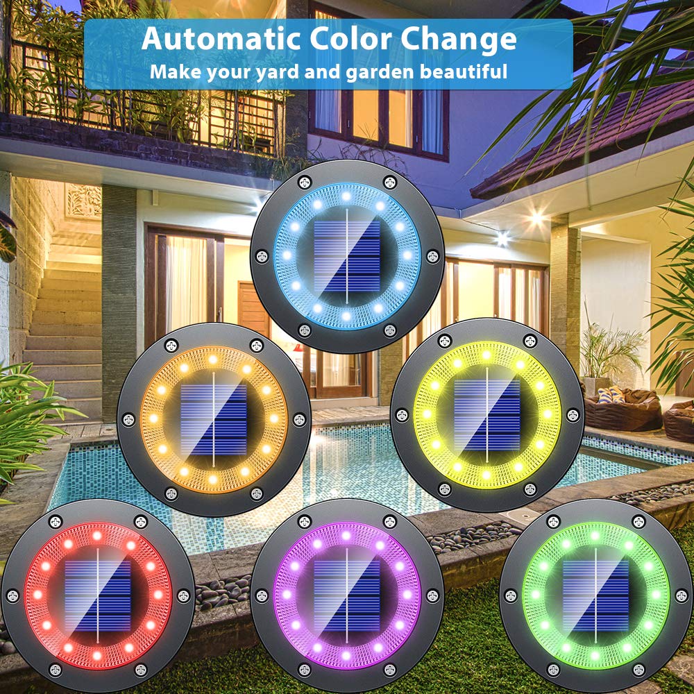 Biling Solar Ground Lights Outdoor Grid Design Shell, Solar Powered Frosted Black Outdoor Waterproof, 8 LED Solar Disk Lights for Pathway Garden Yard Landscape Patio Lawn - Warm White (4 Pack)