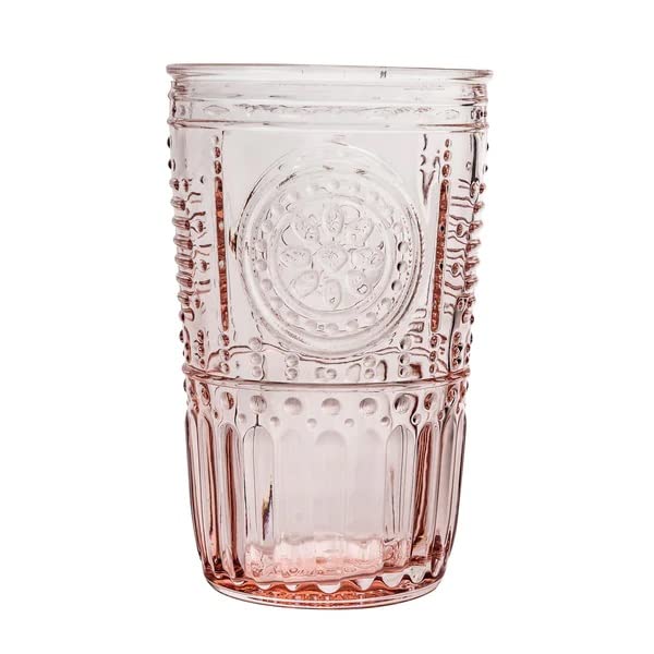 Bormioli Rocco Romantic Set Of 6 Tumbler Glasses, 11.5 Oz. Colored Crystal Glass, Cotton Candy Pink, Made In Italy.