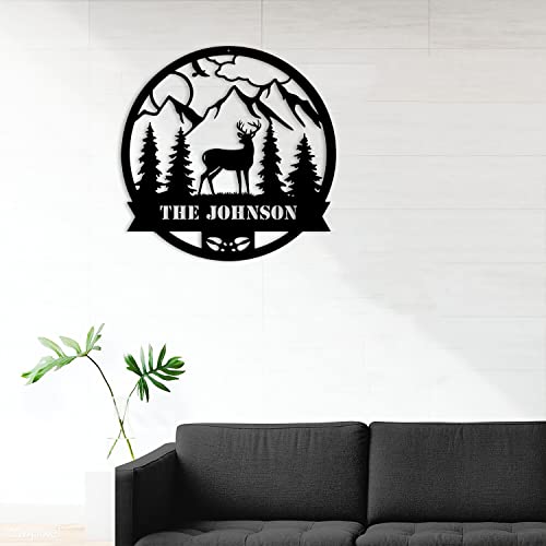HUSSIO Personalized Hunting Deer Metal Sign, Living Room Metal Wall Art, Housewarming Gift, Hunter Gift, Best Decoration Ever